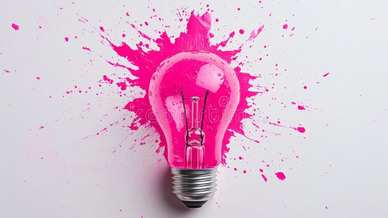 Light Bulb with Vibrant Pink Paint Splash on White Background ...
