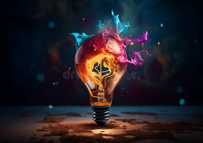 Light Bulb with Vibrant Splash, Idea and Innovation Concept, Dark ...