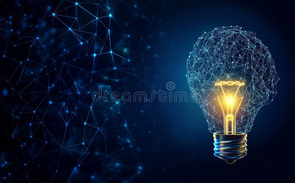 Light Bulb with Violet Brains Inside, Glowing Blue Stock Photo - Image ...