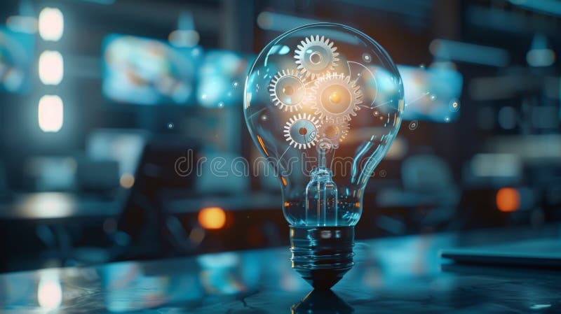 Light Bulb with Visible Gears Symbolizes Innovative Ideas and ...