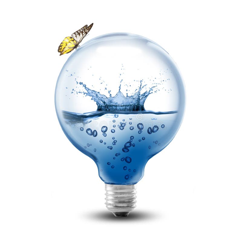 Light Bulb with Water and Splash Stock Image - Image of conservation ...