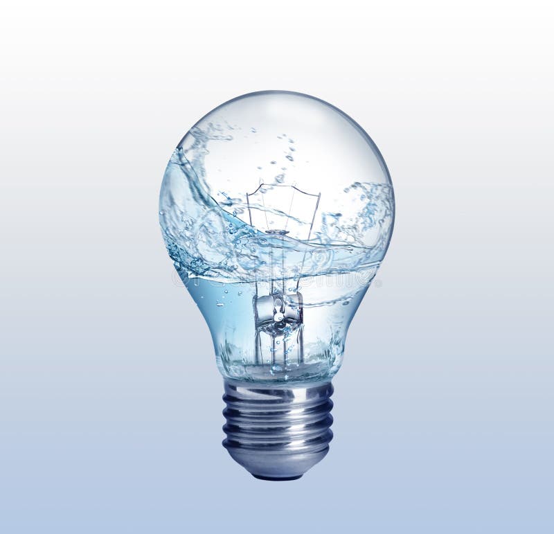 Light Bulb with Water Splashes on Light Background. Alternative Energy ...
