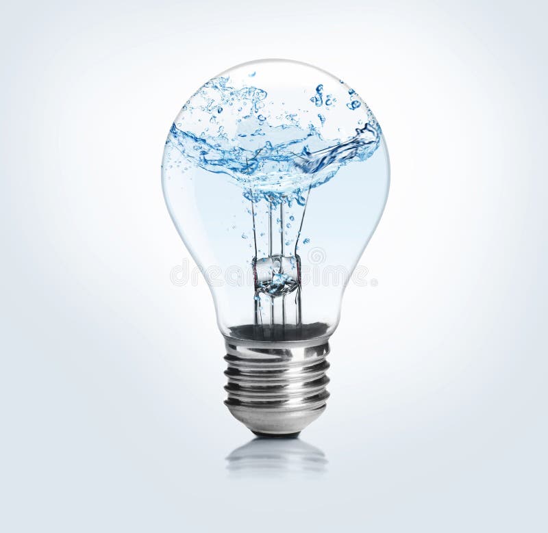 Light Bulb with Water Splashes on Light Background. Alternative Energy ...