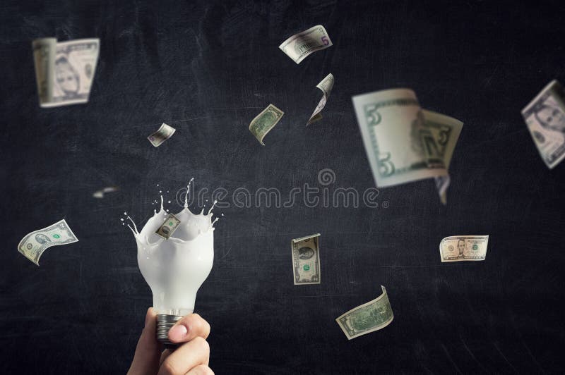 Light Bulb with White Glass Splash. Mixed Media Stock Image - Image of ...