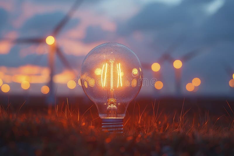 Light Bulb on Wind Generator Background. Alternative Energy. AI ...