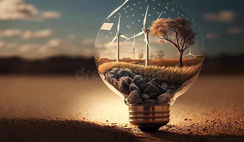 Light Bulb with a Wind Generators, Renewable Energy Concept. Generative ...