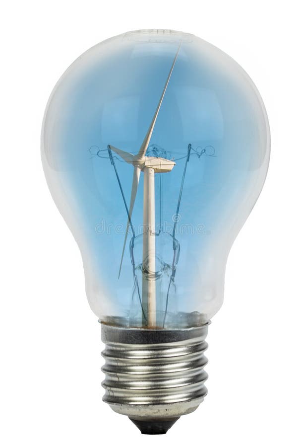 LED Bulb with Wind Turbines in Hand on White Background. Stock Image ...