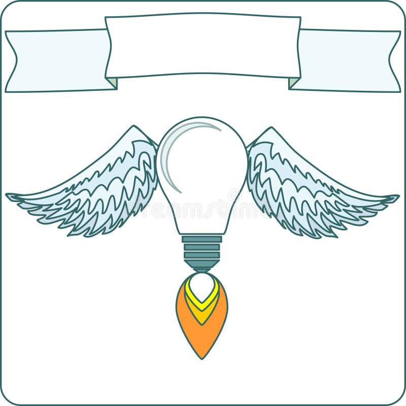 Light Bulb with Wings and Banner Stock Vector - Illustration of ...