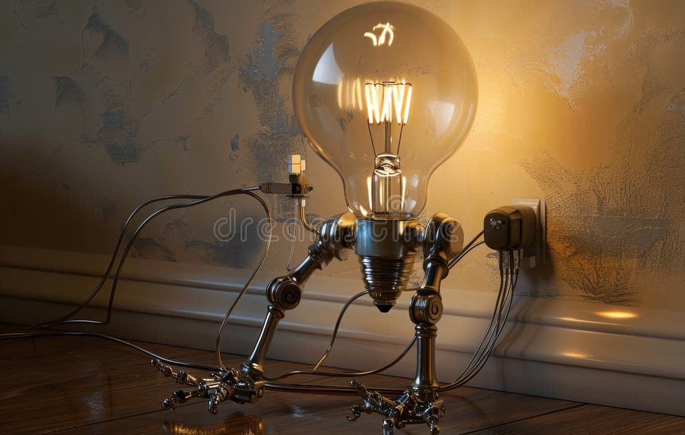 Light Bulb is Wired into Light Socket and is Lit Up. Stock Photo ...