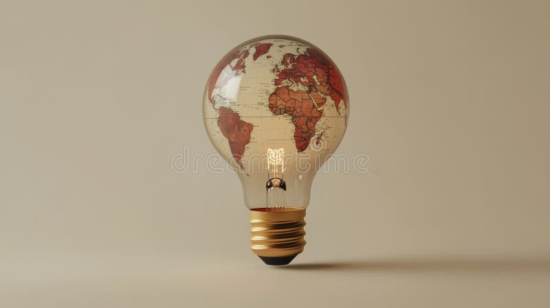 Light Bulb with World Map Design, Minimalistic Concept. Global ...