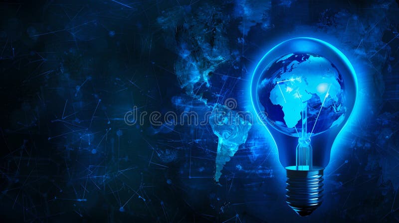 Illuminated Light Bulb Over Digital Globe Map. Concept of Innovation ...