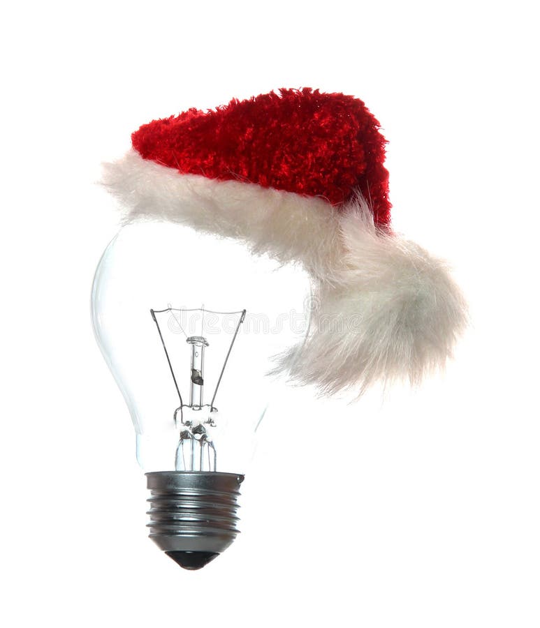 Light bulb with xmas cap stock photo. Image of glass - 23671632