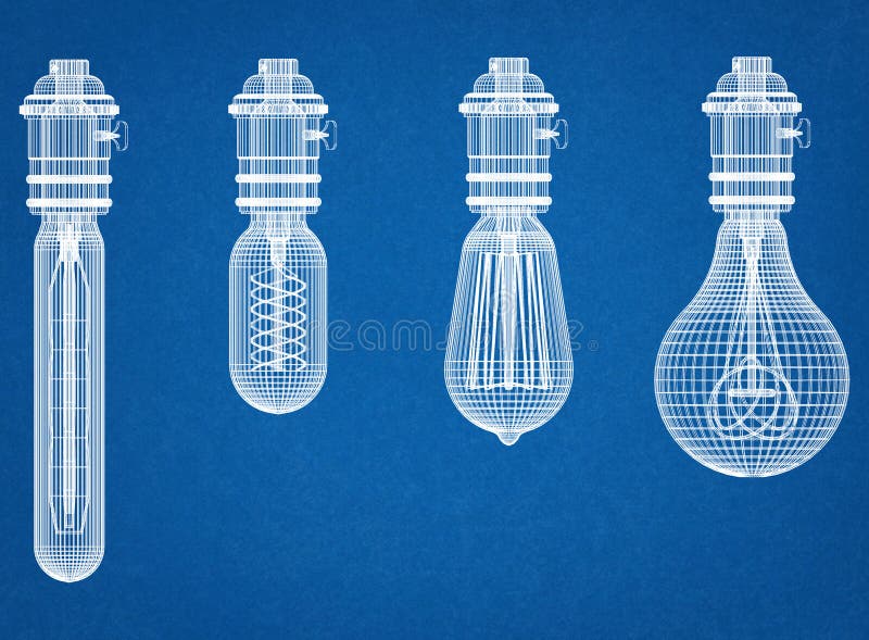 Energy Saving Light Bulb Architect Blueprint Stock Illustration ...
