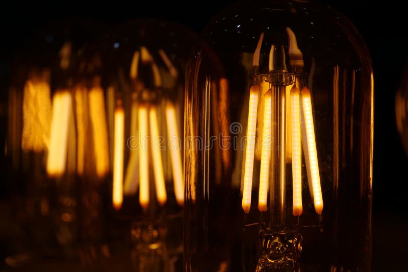 Light Bulbs with Big Yellow Filaments Inside in Vintage Style Stock ...