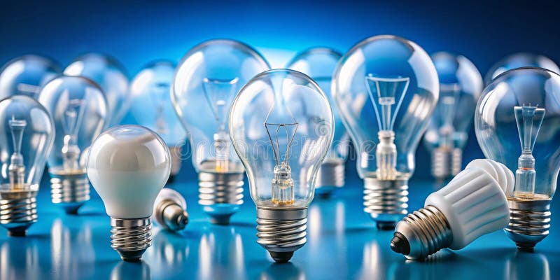 Light Bulbs on Blue Background for Creative Concepts Stock Illustration ...
