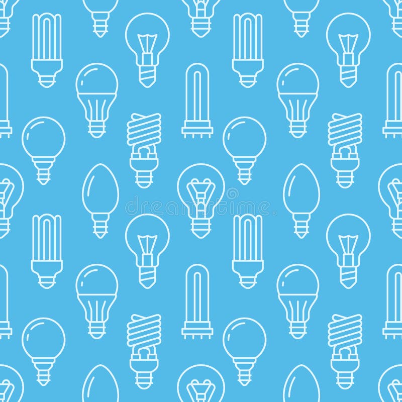 Light Bulbs Flat Line Icons. Led Lamps Types, Fluorescent, Filament ...