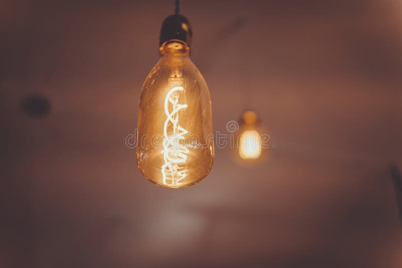 Light Bulbs on the Ceiling in the Bar and Restaurant. Italian Cafe with ...