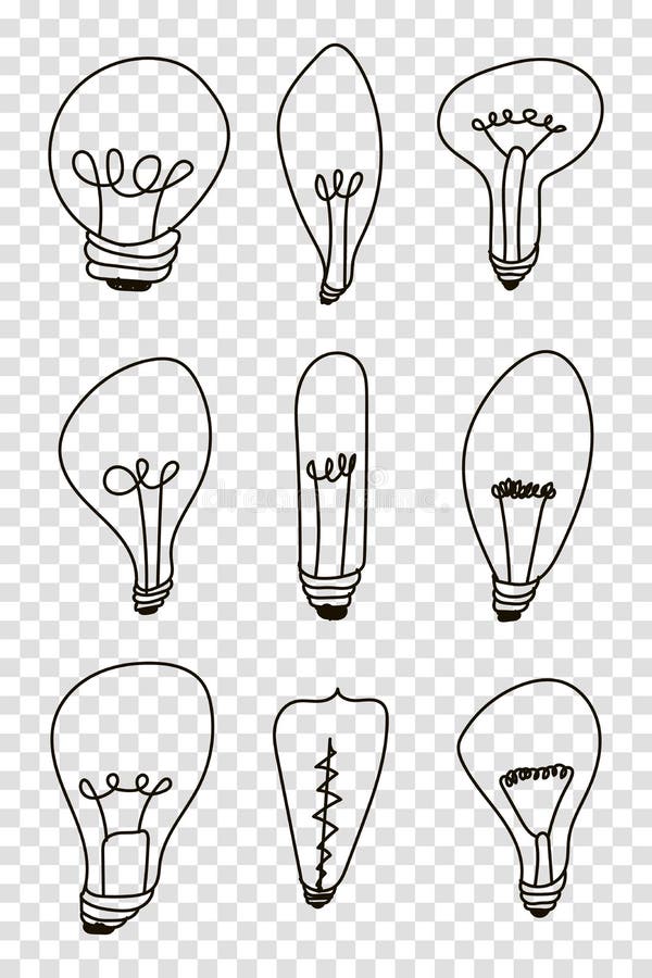 Light Bulbs Doodle Border. Creative Light Bulbs Doodle Collection Stock ...