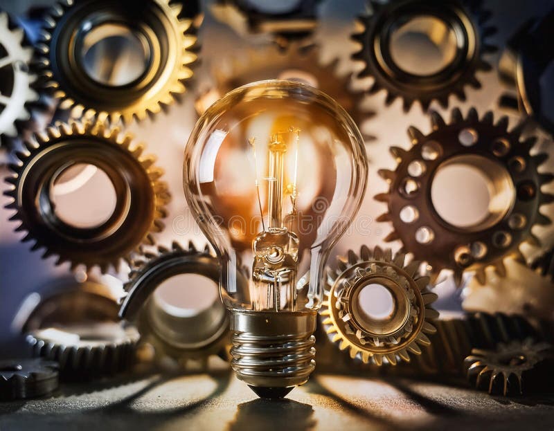 Light Bulbs and Gears Representing Brainstorming and Idea Generation ...