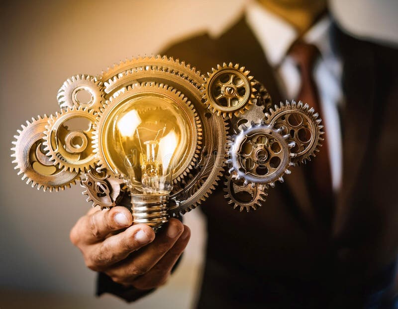 Light Bulbs and Gears Representing Brainstorming and Idea Generation ...