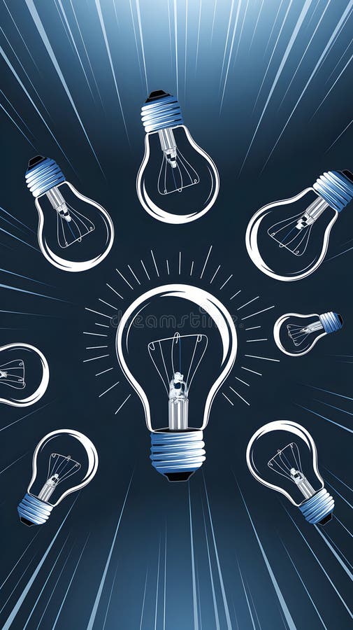 Light Bulbs Glow Against Blue Background, Symbolizing Creativity and ...