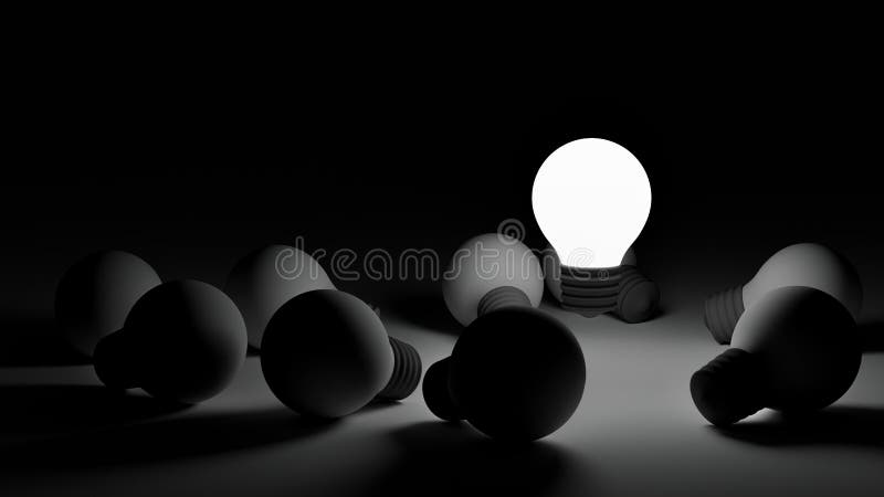 Light Bulbs with Glowing One Different Idea. Creativity and Innovation ...