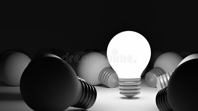 Light Bulbs with Glowing One Different Idea. Creativity and Innovation ...