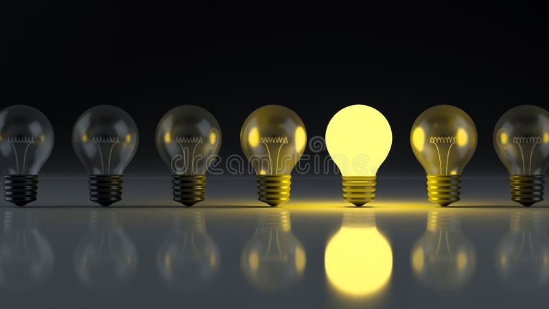 Light Bulbs with Glowing One Different Idea. Creativity and Innovation ...