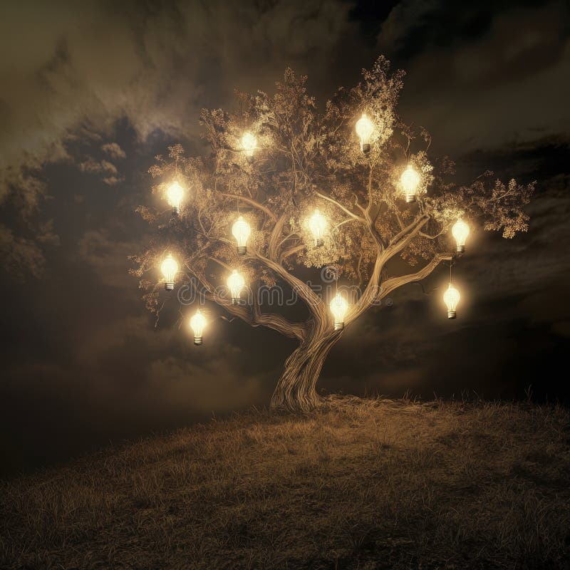 Light Bulbs that Grow in Tree, Concept of Growing, Nursing Innovation ...