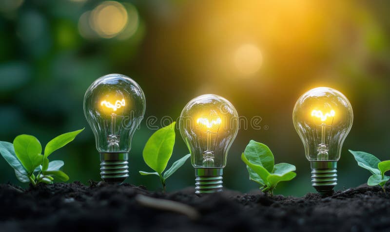 Light Bulbs Growing from Soil Symbolize Innovation and Sustainability ...