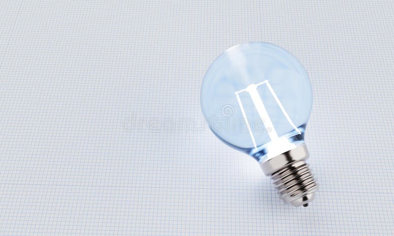 Light Bulbs with Incandescent Bulbs Glow Blue on White Draft Office ...