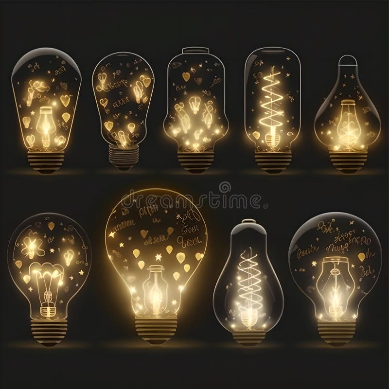 Light Bulbs, Light Bulb Icons Stock Illustration - Illustration of font ...