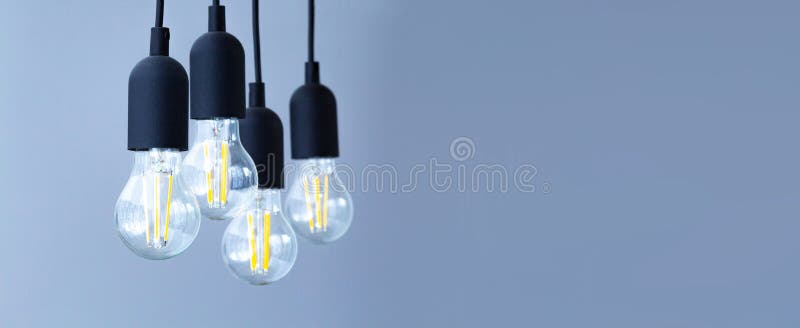 Light Bulbs Located on the Wires. Design Concept in Minimalist Style ...