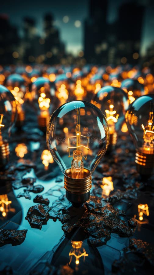 Light Bulbs on a Modern Background Filled with Wires . Stock Photo ...