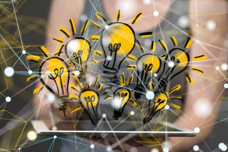 Light Bulbs Popping Over the Tablet Screen- Creative Ideas or Solutions ...