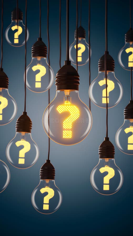 Light Bulbs with Question Marks, Connected by Wires, Symbolizing Ideas ...