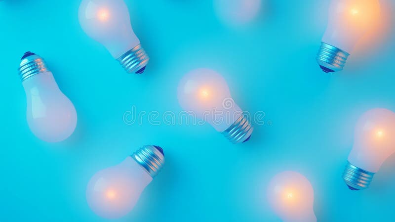 Light Bulbs Scattered on Blue Background, Creative Energy Concept Stock ...