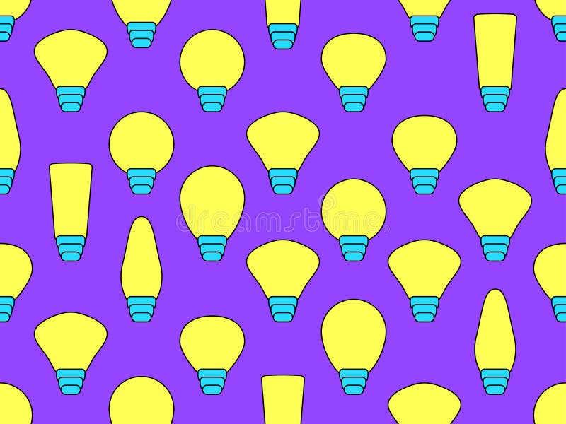 Light Bulbs Seamless Pattern Yellow and Violet Color. Vector Stock ...
