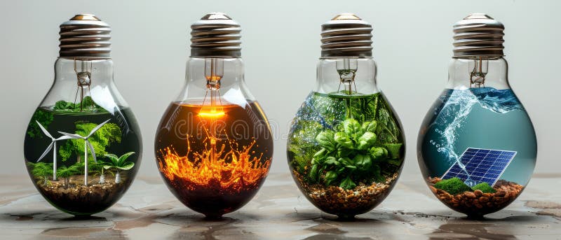 Light Bulbs Show Energy Sources Stock Image - Image of climate ...