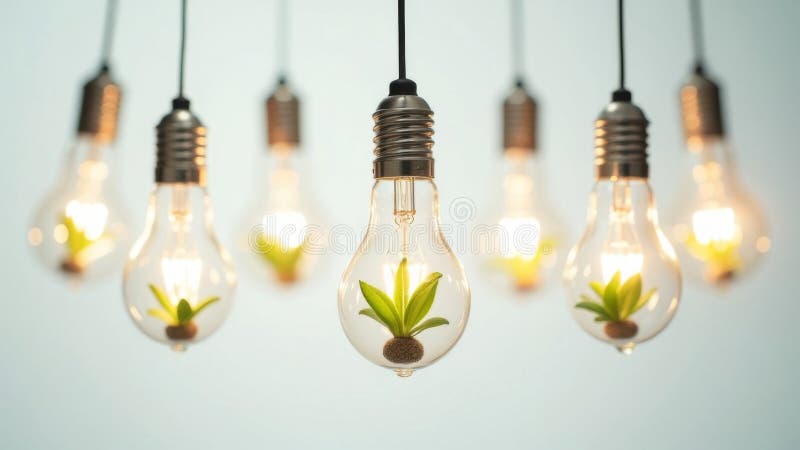 Light Bulbs with Sprouts Inside Hang on a White Background Stock ...