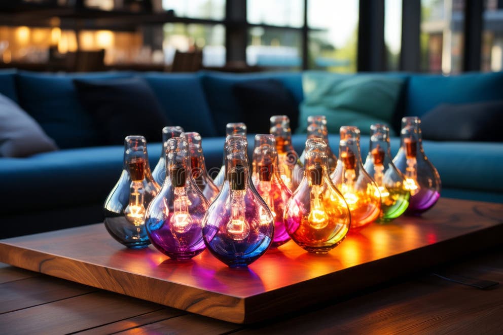 Light bulbs on a table stock illustration. Illustration of glass ...