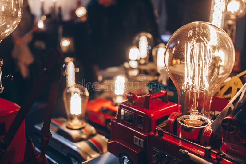 Light Bulbs Using Old Handmade Toys. Stock Photo - Image of future ...