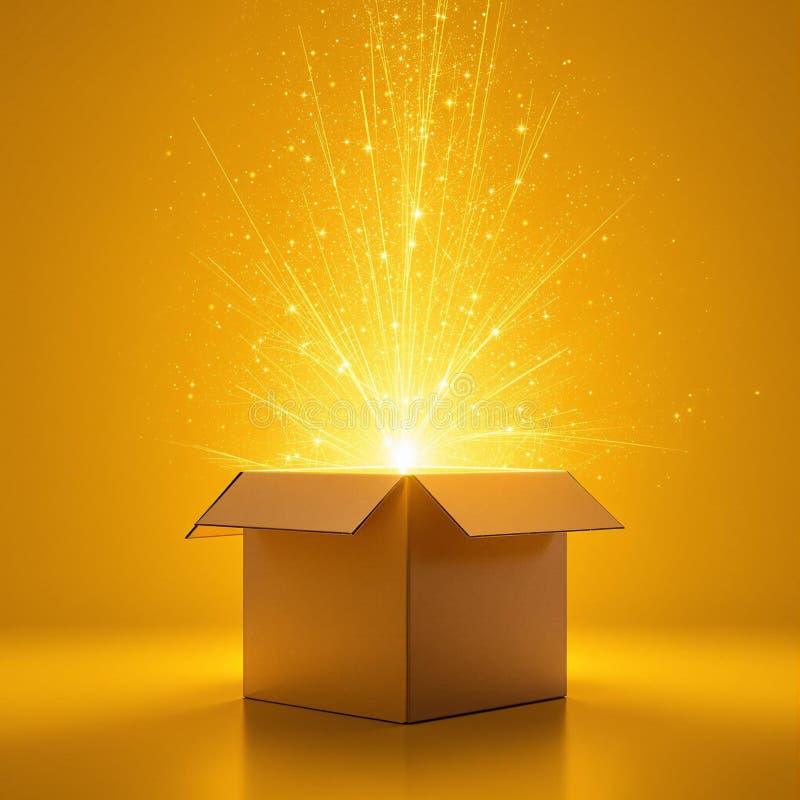 Mystical Light Burst Emanating from Open Cardboard Box Stock Photo ...