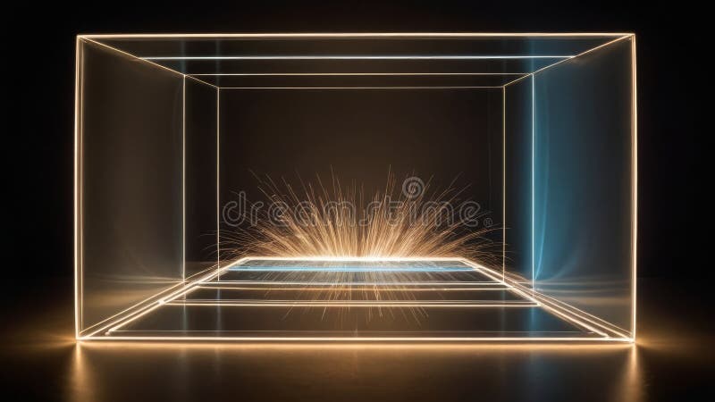 Light Burst in a Transparent Cube, Showcasing Dynamic Energy and ...