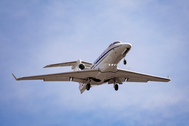 Light Business Jet Flying in Sky Stock Image - Image of airport, dark ...