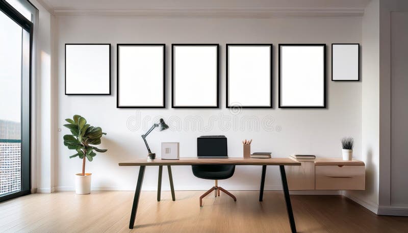 Light Business Room Interior with Desk and Laptop. Mockup Frames Stock ...