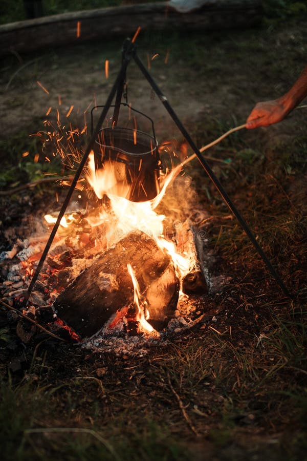 The Light of the Campfire. Blazing Bonfire Stock Image - Image of ...