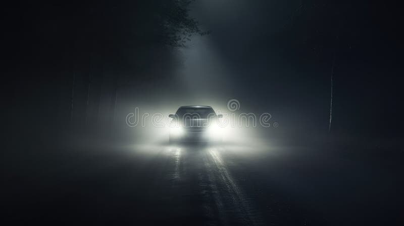 The Light of a Car Headlights Breaking through the Fog Stock ...