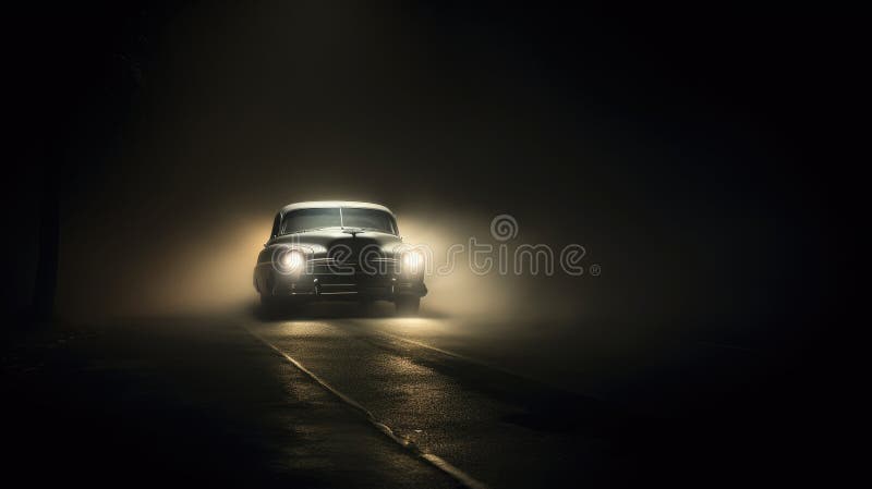 The Light of a Car Headlights Breaking through the Fog Stock ...