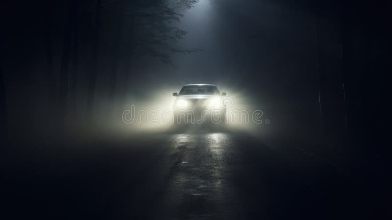The Light of a Car Headlights Breaking through the Fog Stock ...